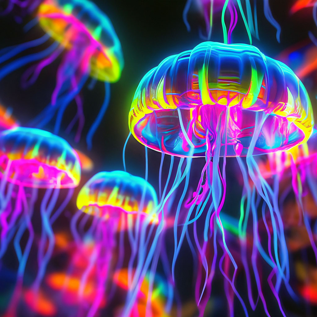 "Digital installations. neon acid jellyfish. Luminescent effects, RGB ...