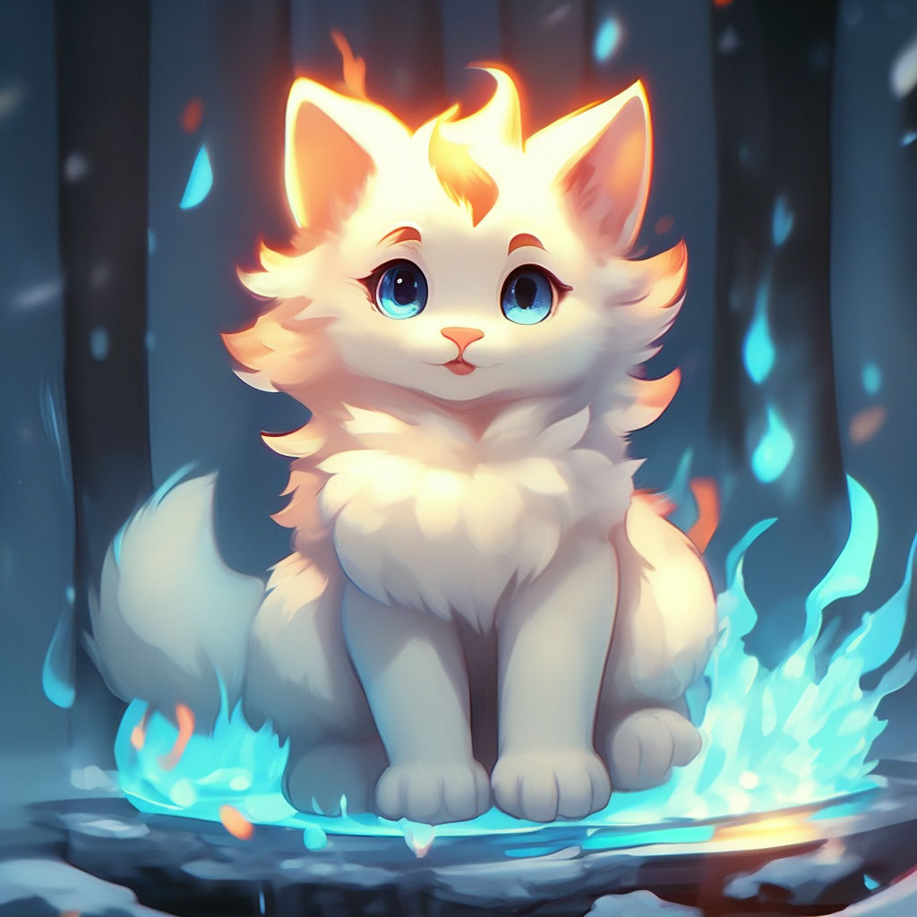 "Big fluffy cute kitten fire,ice" — image created in Shedevrum