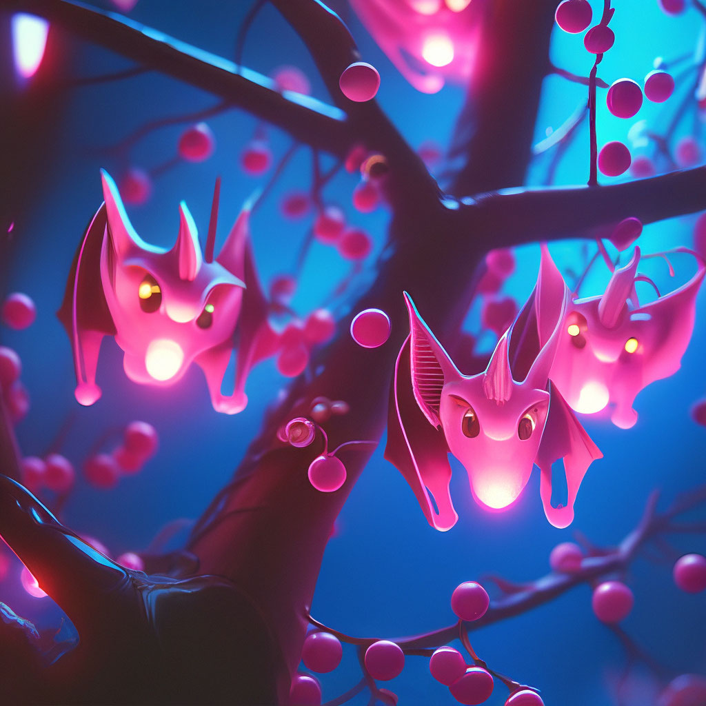 "A tree on which bats hang instead of fruit" — image created in Shedevrum