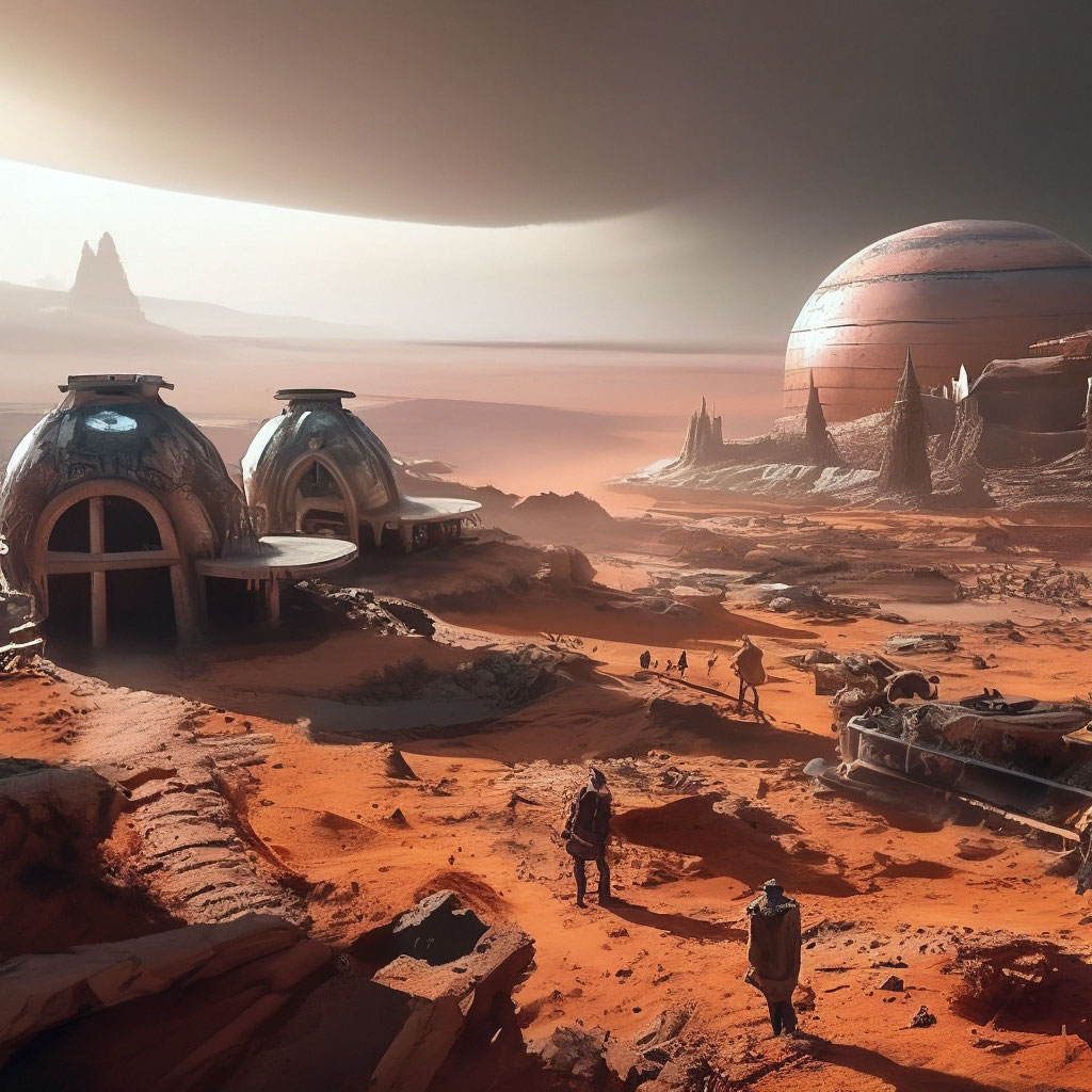 "Alien village on Mars, high quality, photography, detail, realism ...