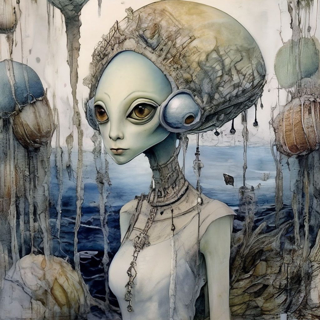 "Watercolor on aged paper, decentralization, asymmetric illustrated ...
