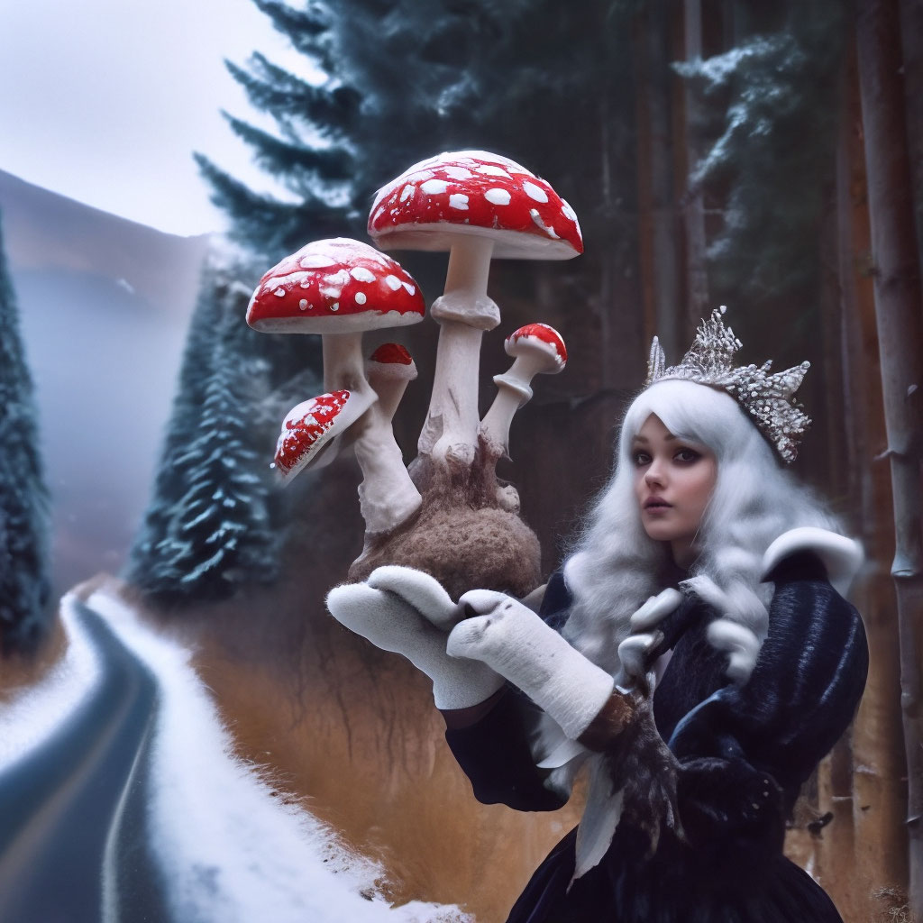 "Winter Alice necromancer hangs mittens on the Christmas tree around ...