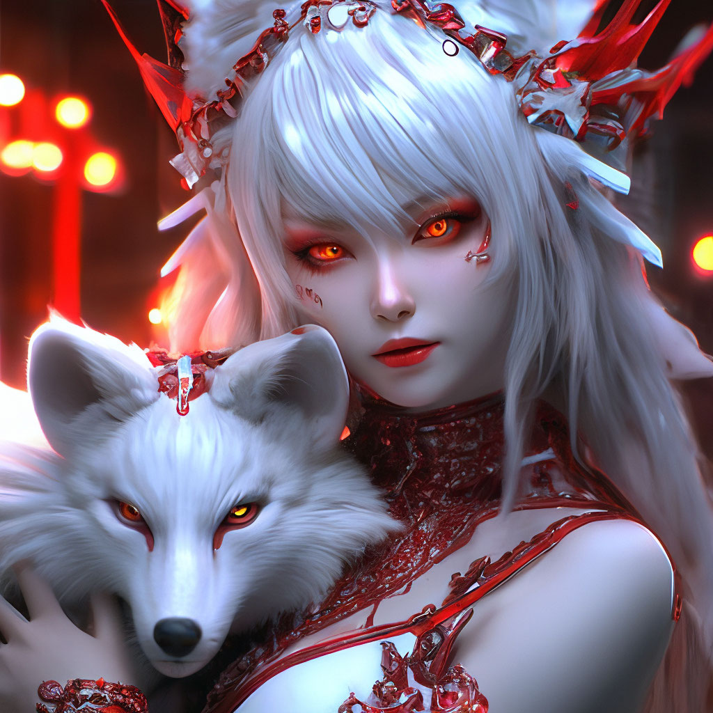 "Kitsune girl, anime style, megarealism, beautiful weier in hand, high ...