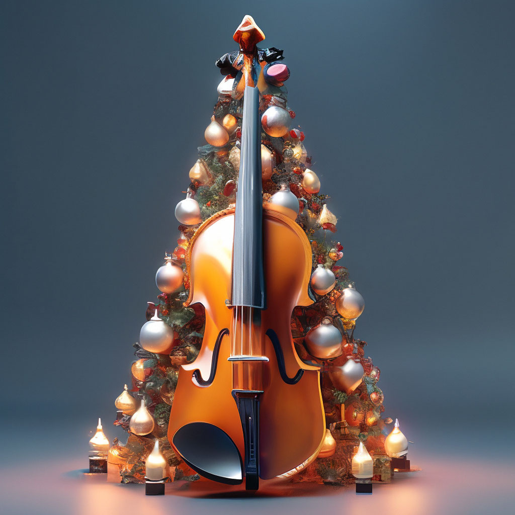 "A Christmas tree made of violins" — image created in Shedevrum