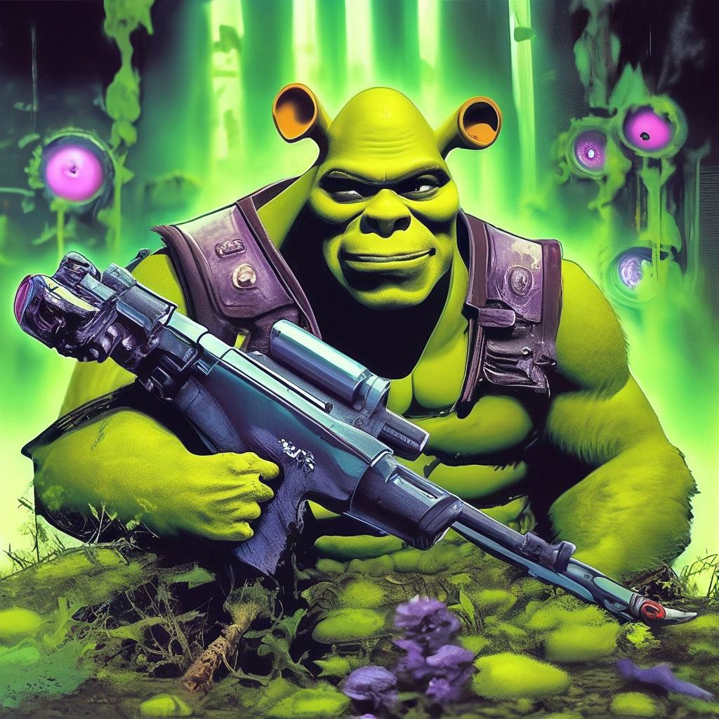 "Shrek was covered with moss and mushrooms.An evil sniper disappeared ...