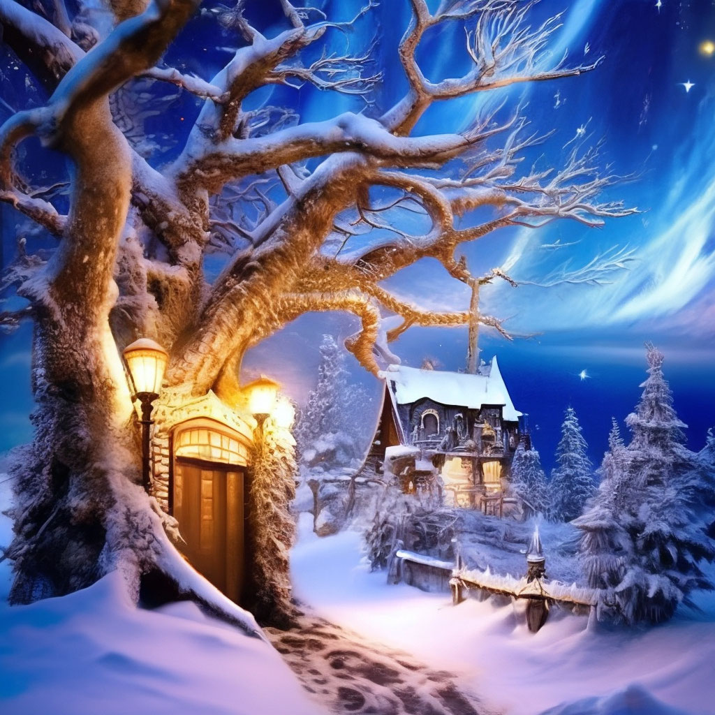 "Visiting a fairy tale evening ,a lonely fairy - tale tree , gnarled ...