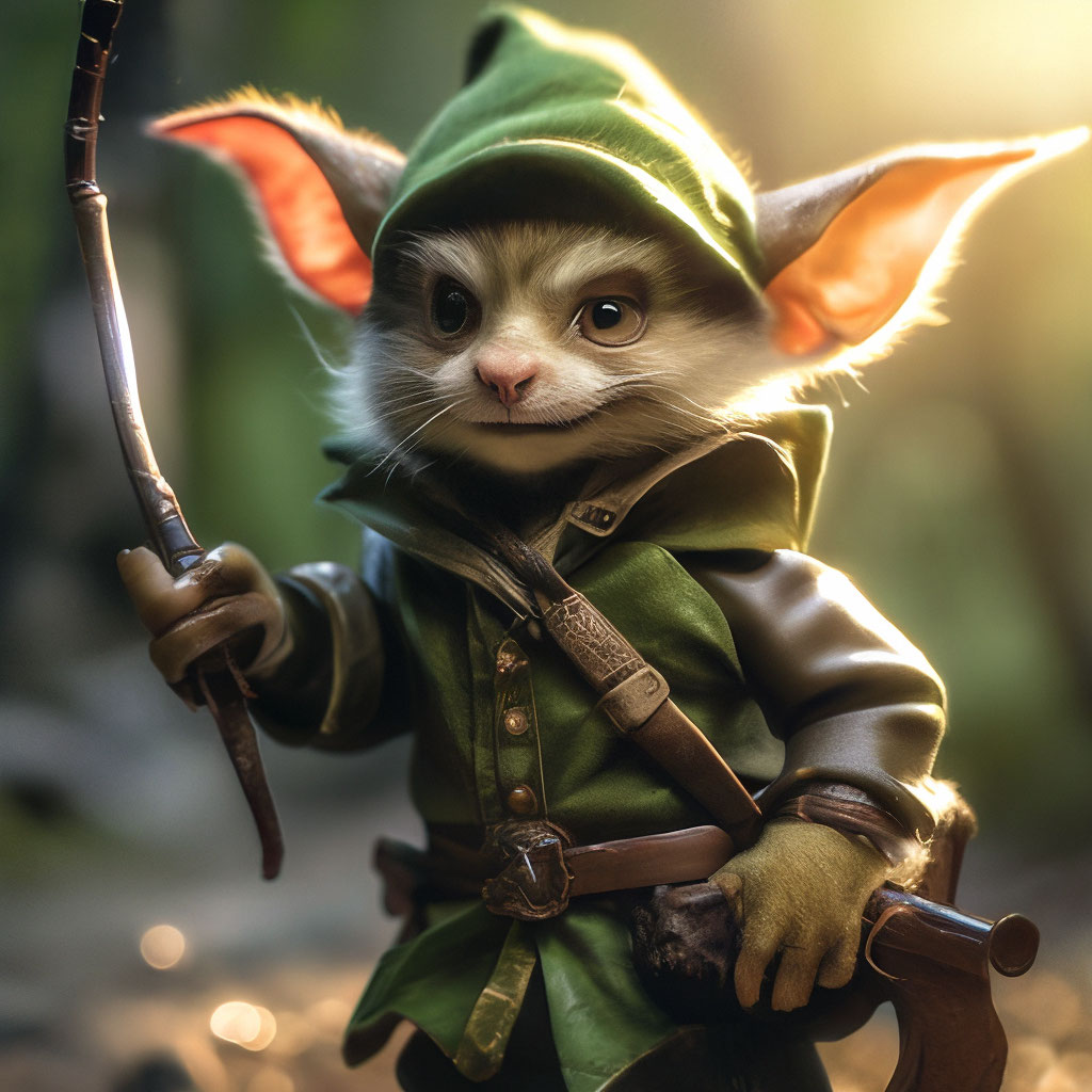 "Cute goblin dressed as a hired robber fantasy, detailed, realistic ...