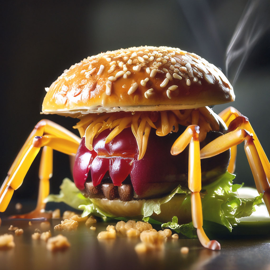 "Spider burger" — image created in Shedevrum
