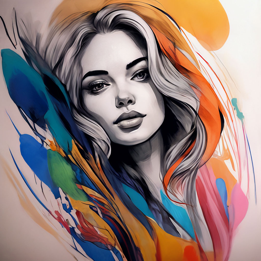 "Graphic sketch, artistic portrait of a woman, colored ink" — image ...