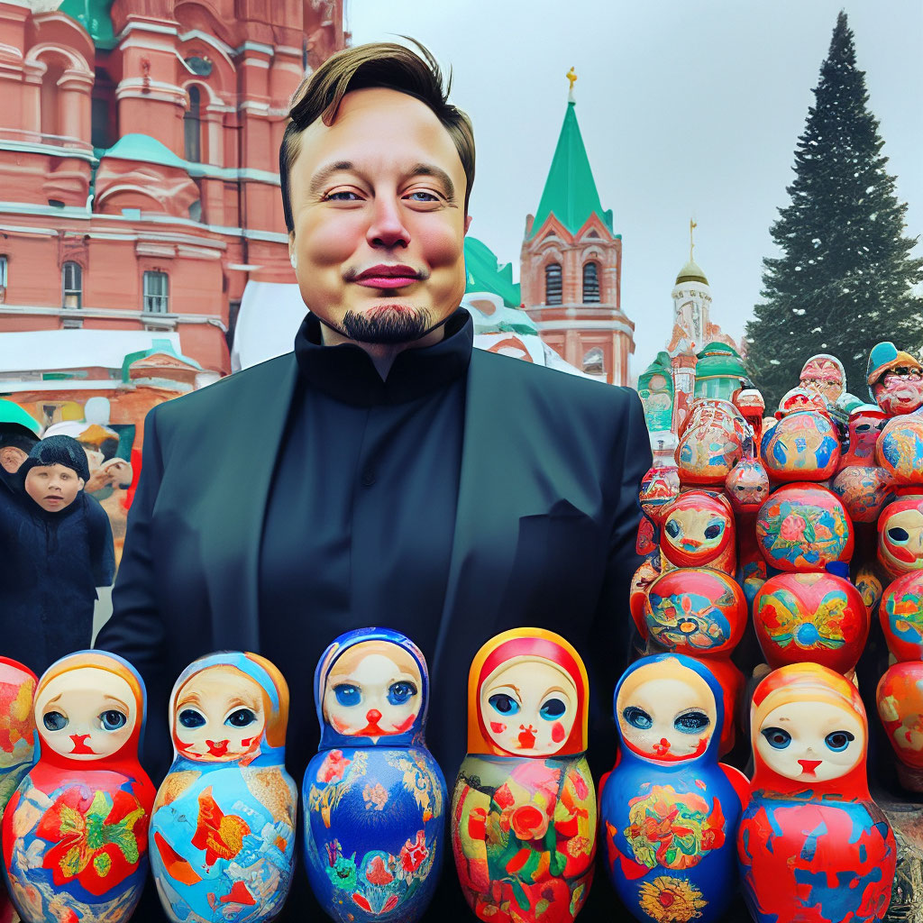"With Elon Musk, we sell nesting dolls on Red Square" — image created ...
