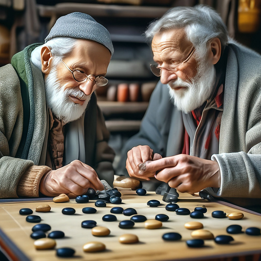 "Go game, played by two old men, high detail, ultra realism, 64k ...