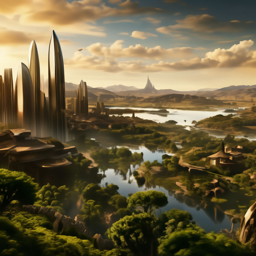 "Wakanda in all its glory, a third-person view" — image created in ...
