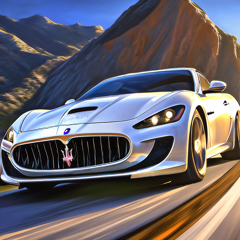 "Tuning coupe,Maserati,rides, along a mountain serpentine, maximum ...