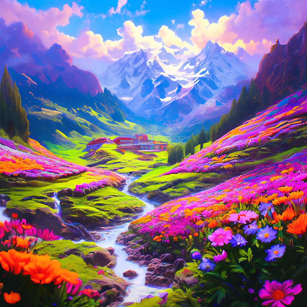 "Flower valley" — image created in Shedevrum
