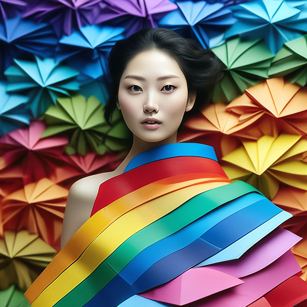 "Origami monsoon papers rainbow, raw foto, full face ,origami fantasy ...