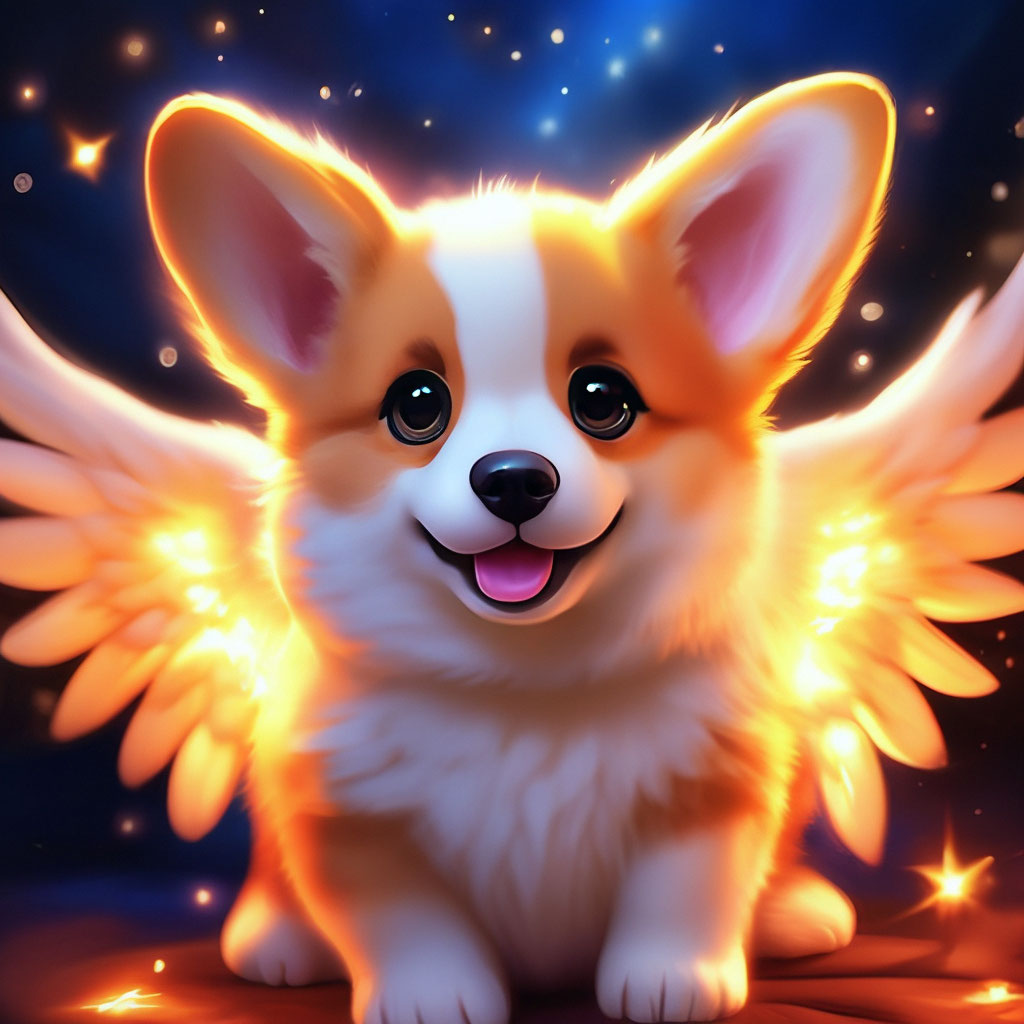 "A hybrid of a corgi-Angel with wings, kawaii, cute, gorgeous bright ...
