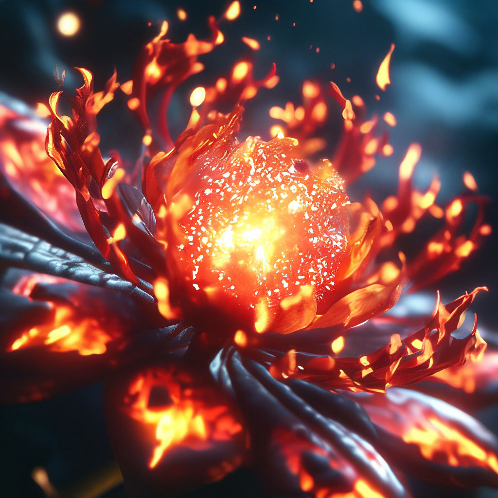 "Lava flower in the center of the flower is a glowing fireball, small ...