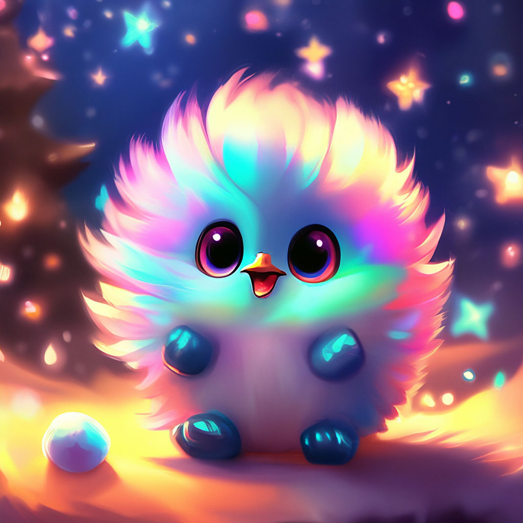 "Something fluffy, iridescent and cute" — image created in Shedevrum