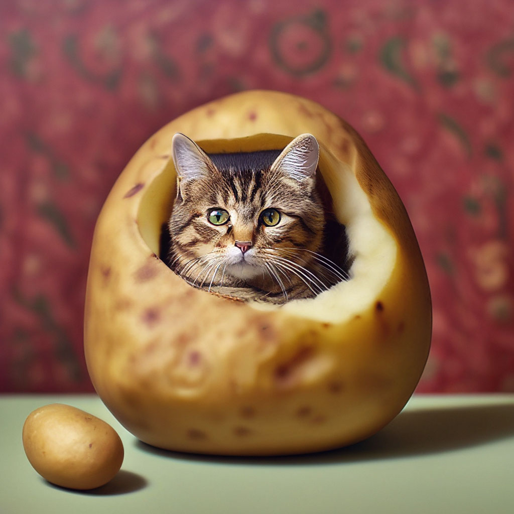 "A cat in a potato" — image created in Shedevrum