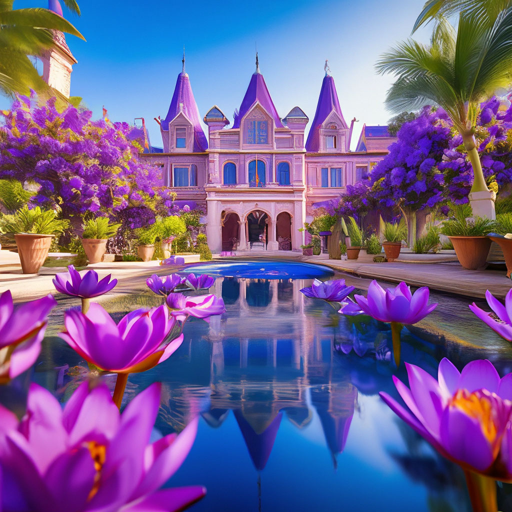 "University of dreams in Paradise, purple fairy-tale magic palace ...