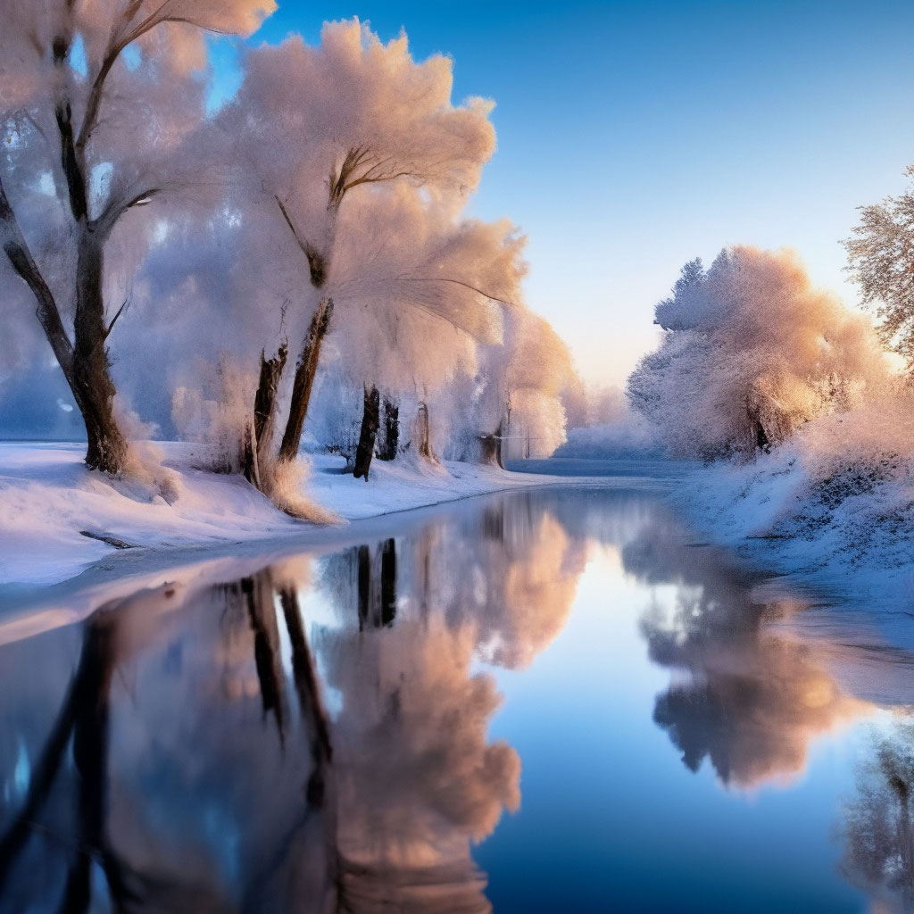 "Beautiful natural winter landscape,trees in hoarfrost, small lanterns ...