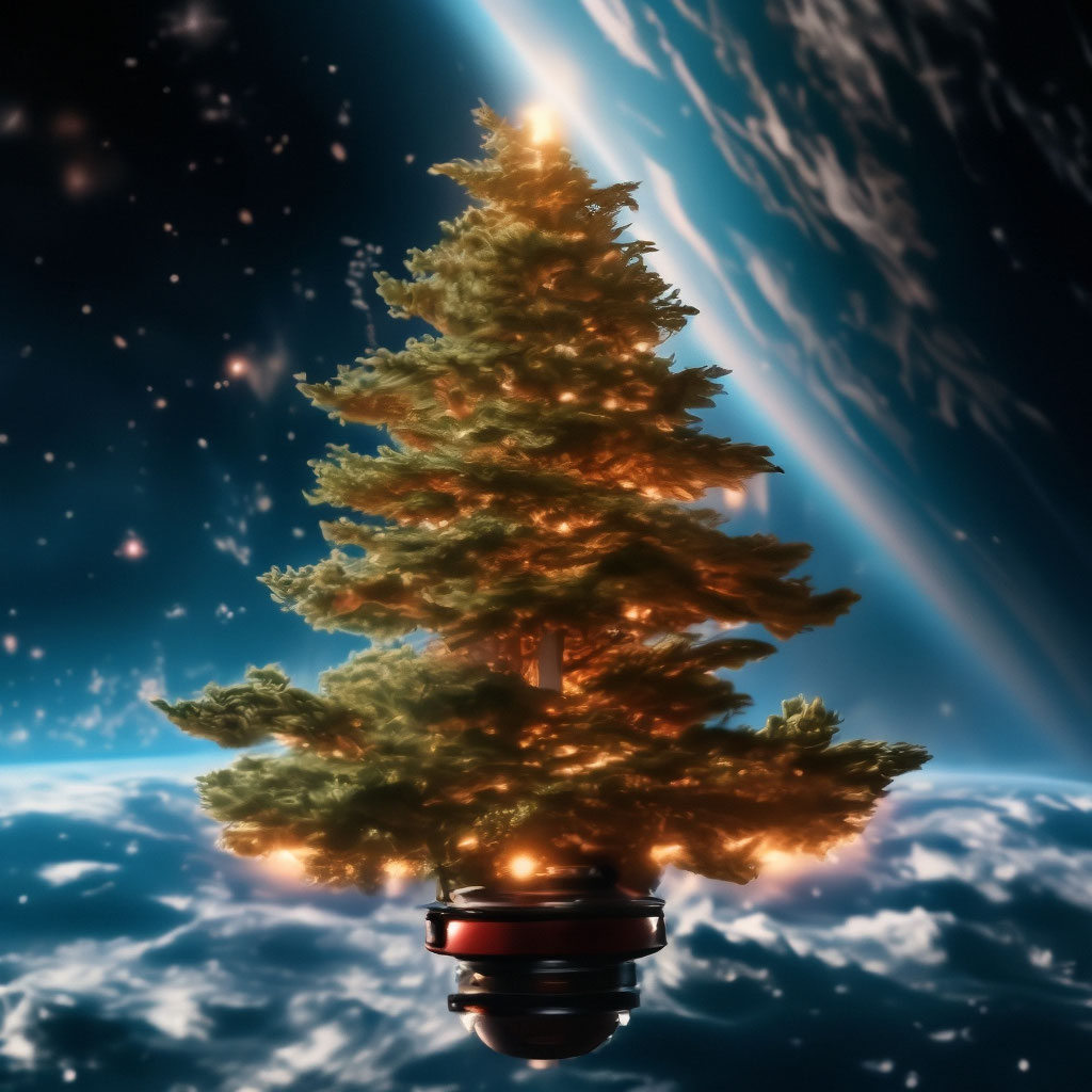 "A Christmas tree was spotted in space" — image created in Shedevrum