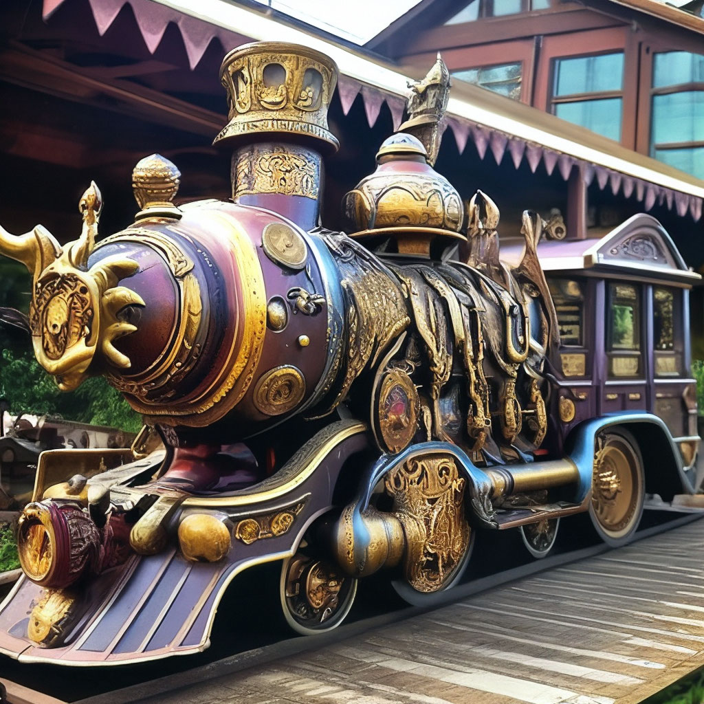 "Dragon style train,steampunk" — image created in Shedevrum