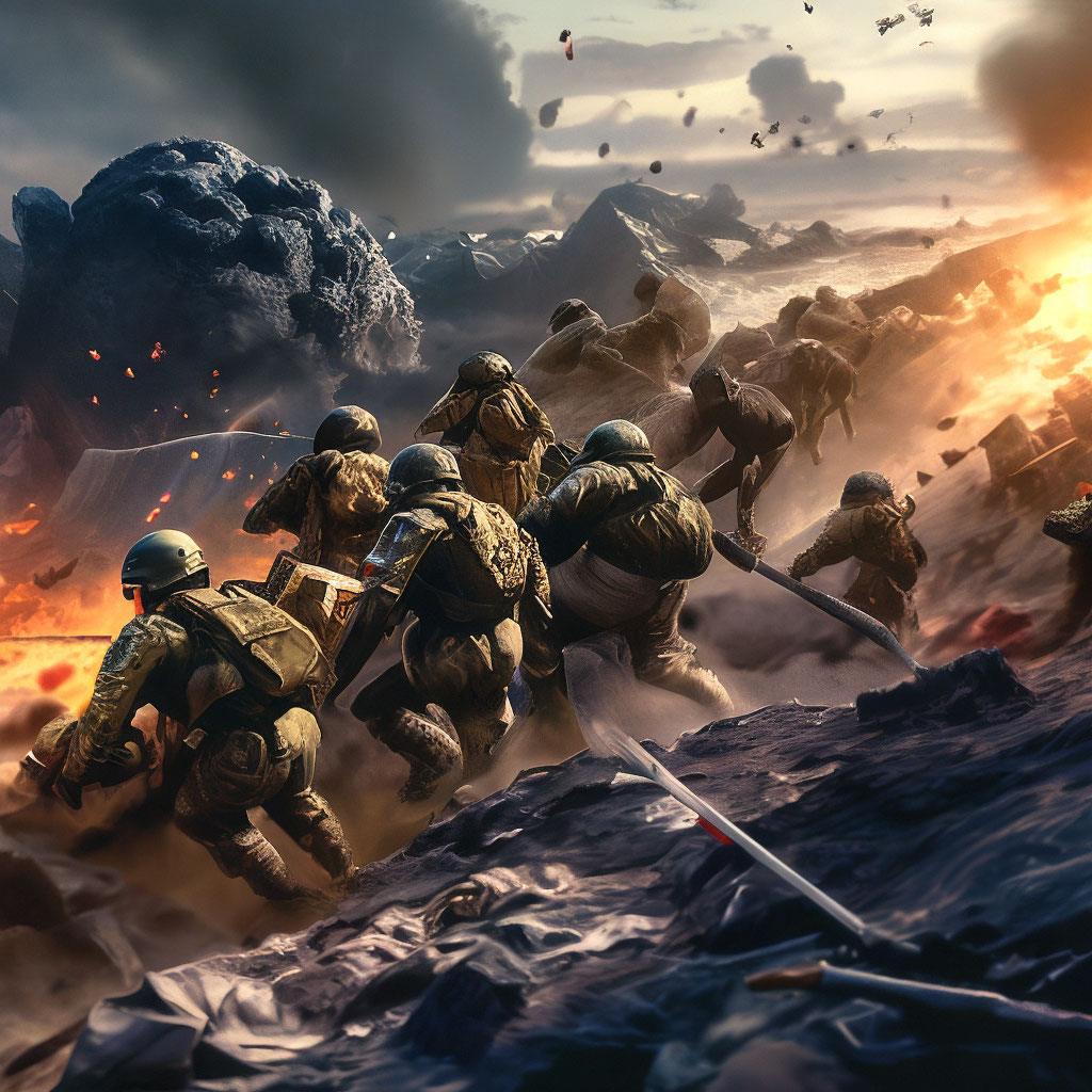 "Infantry storming enemy positions" — image created in Shedevrum