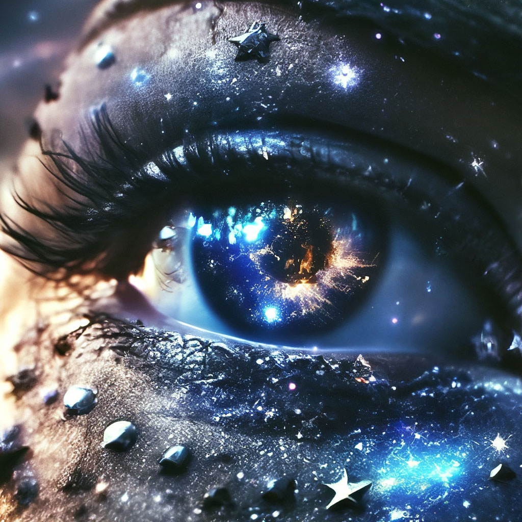 "Cosmic eyes,cosmos, planets, stars, close-up, long eyelashes ...