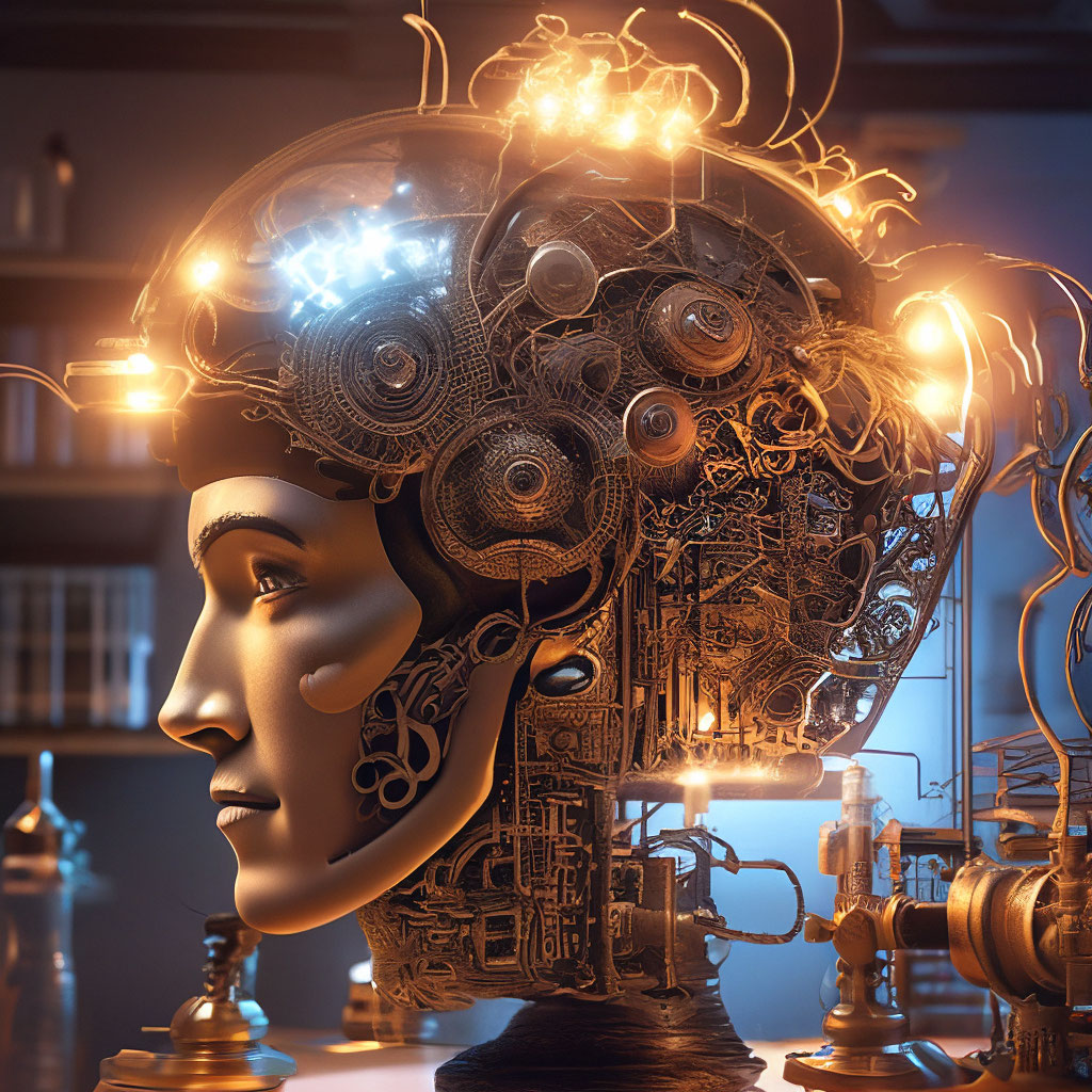 "Scientists steampunk brain electricity" — image created in Shedevrum