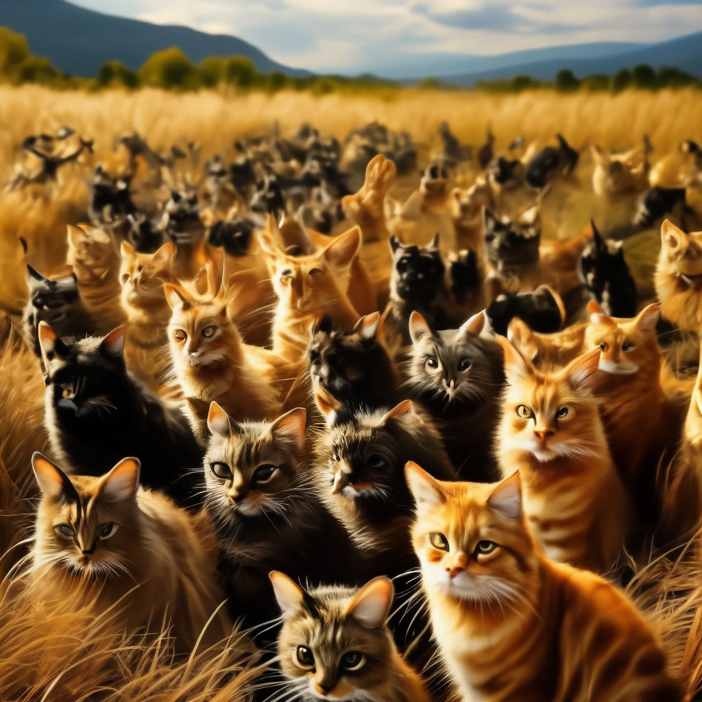 "Cotophony. a large herd, a herd of cats. field, field, field of cats ...