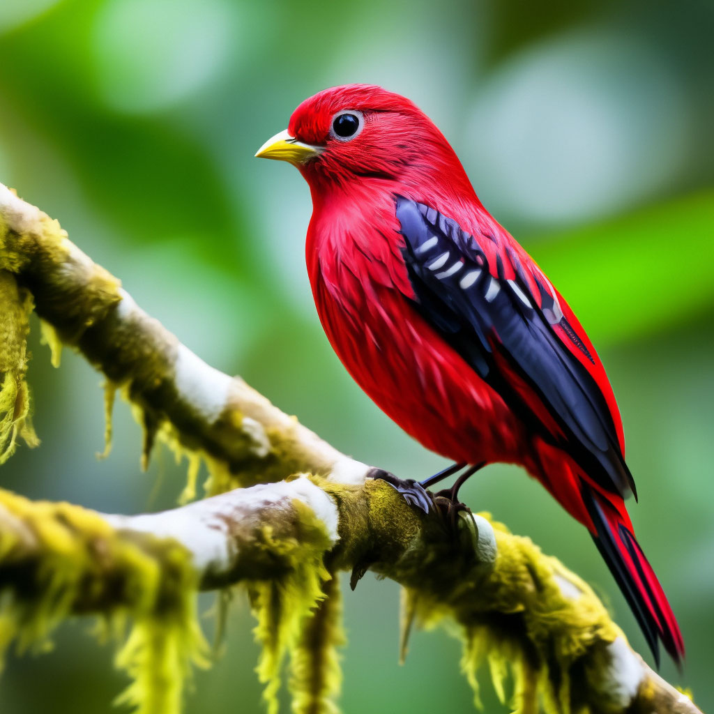 "Bird. The pompadour cotinga. round head. The color is red.saturation ...
