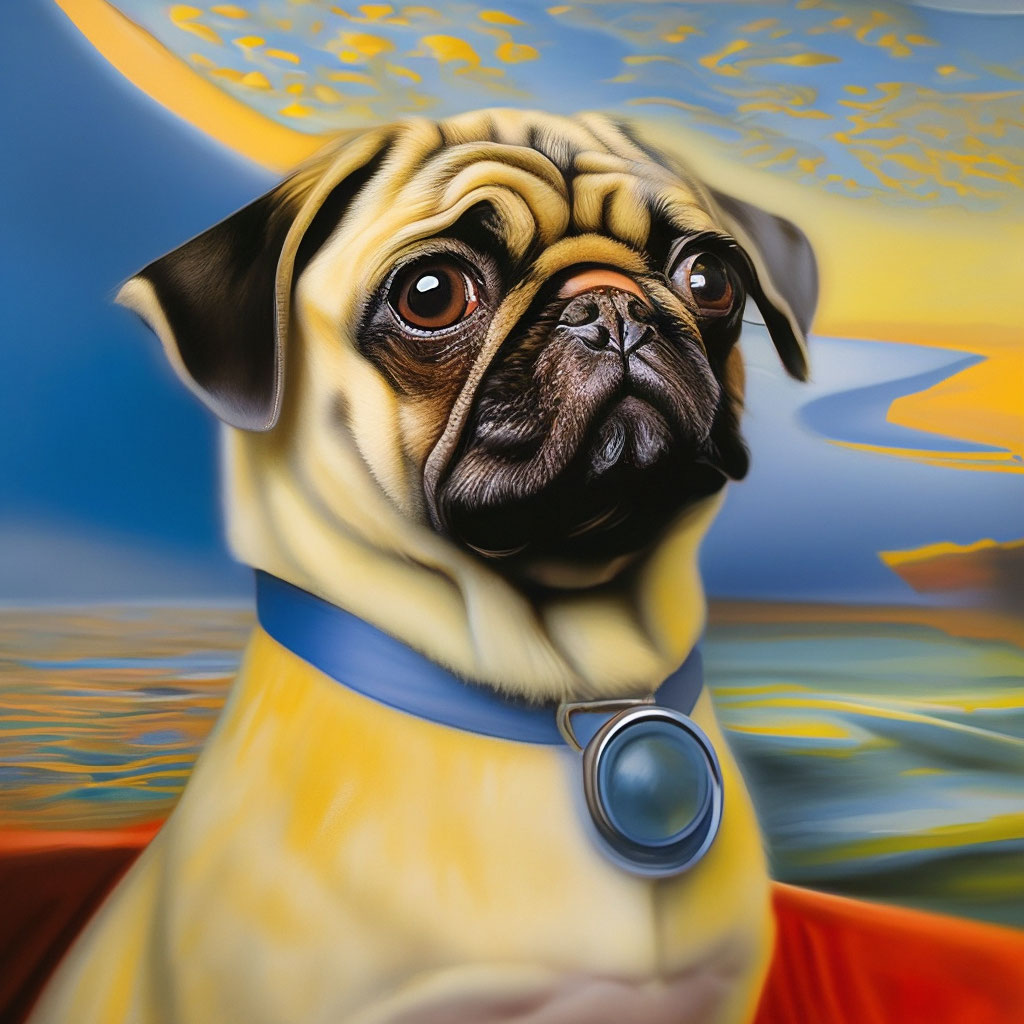 "A pug in a painting by Salvador Dali" — image created in Shedevrum
