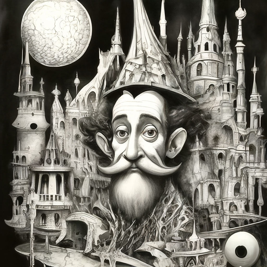 "Illustration for the fairy tale dwarf Nose, drawing in black ink ...