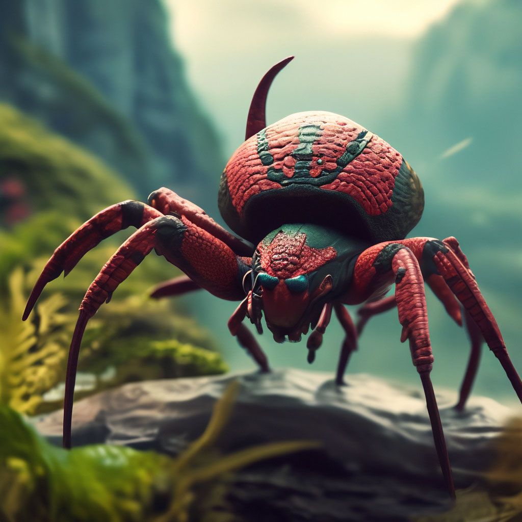 "Spider in the form of a dinosaur" — image created in Shedevrum