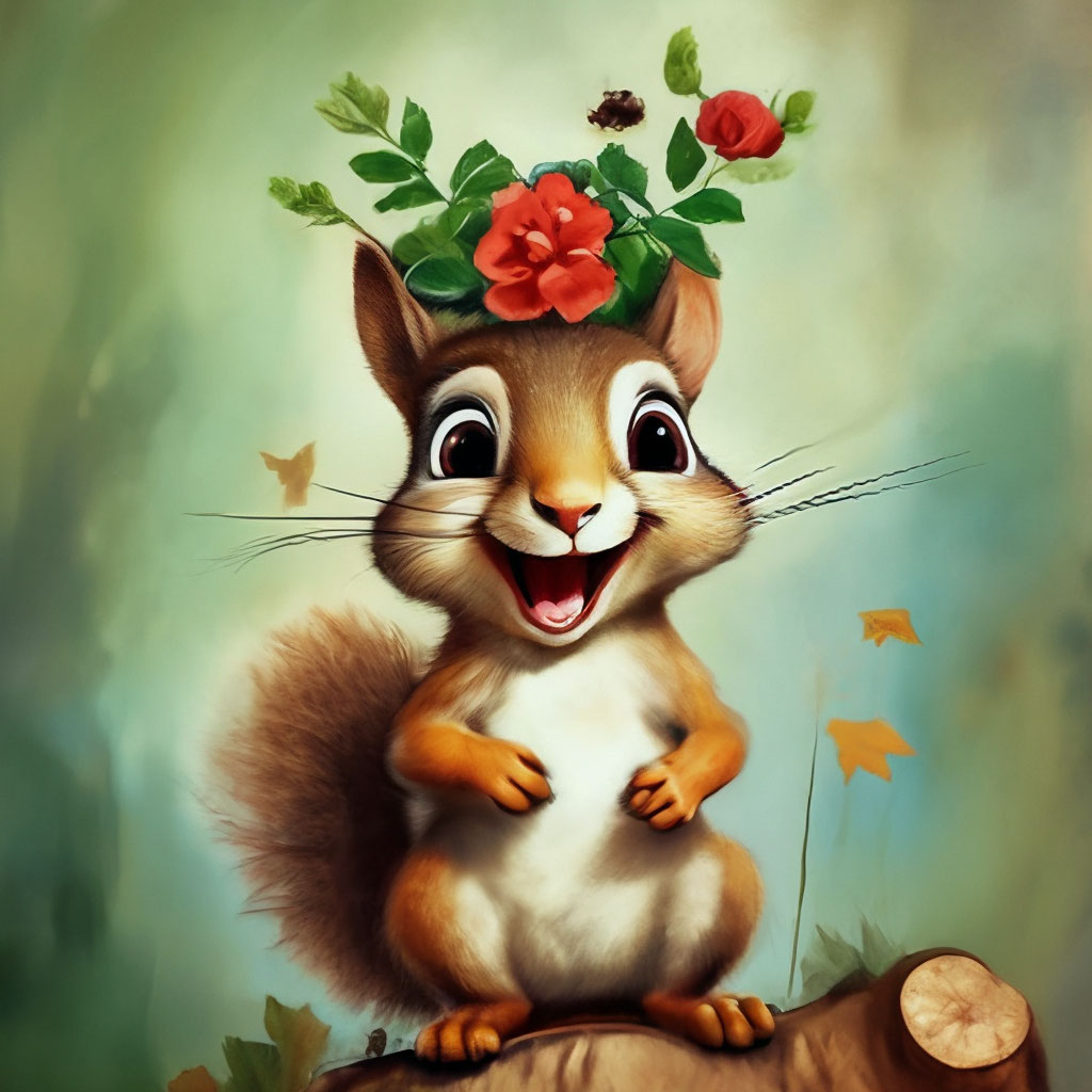 "Print, cartoon, silly eyes, the character of a toddler squirrel, a ...