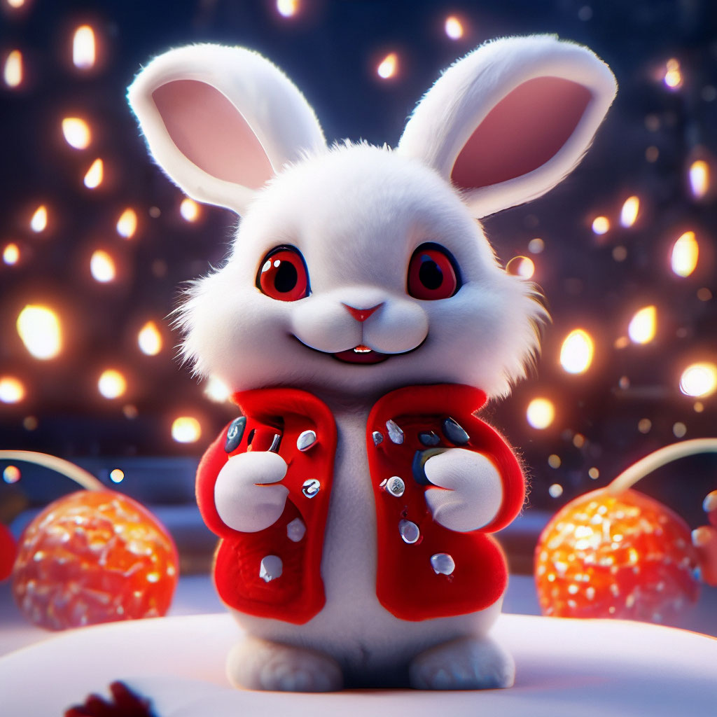 "An intricate cute white fabulous Cheshire rabbit dressed in a red ...