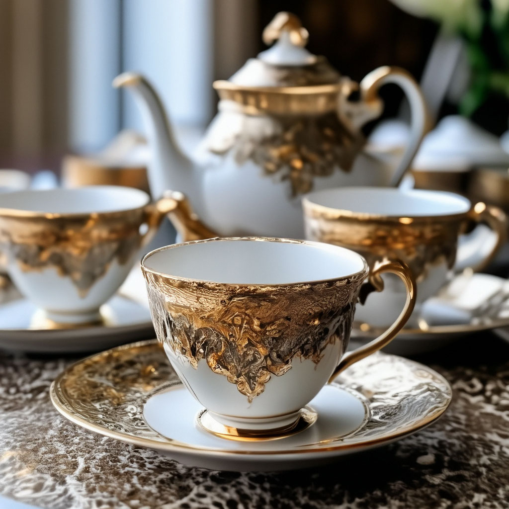 "A tea set, English bohemian bohemian, the thinnest translucent ...