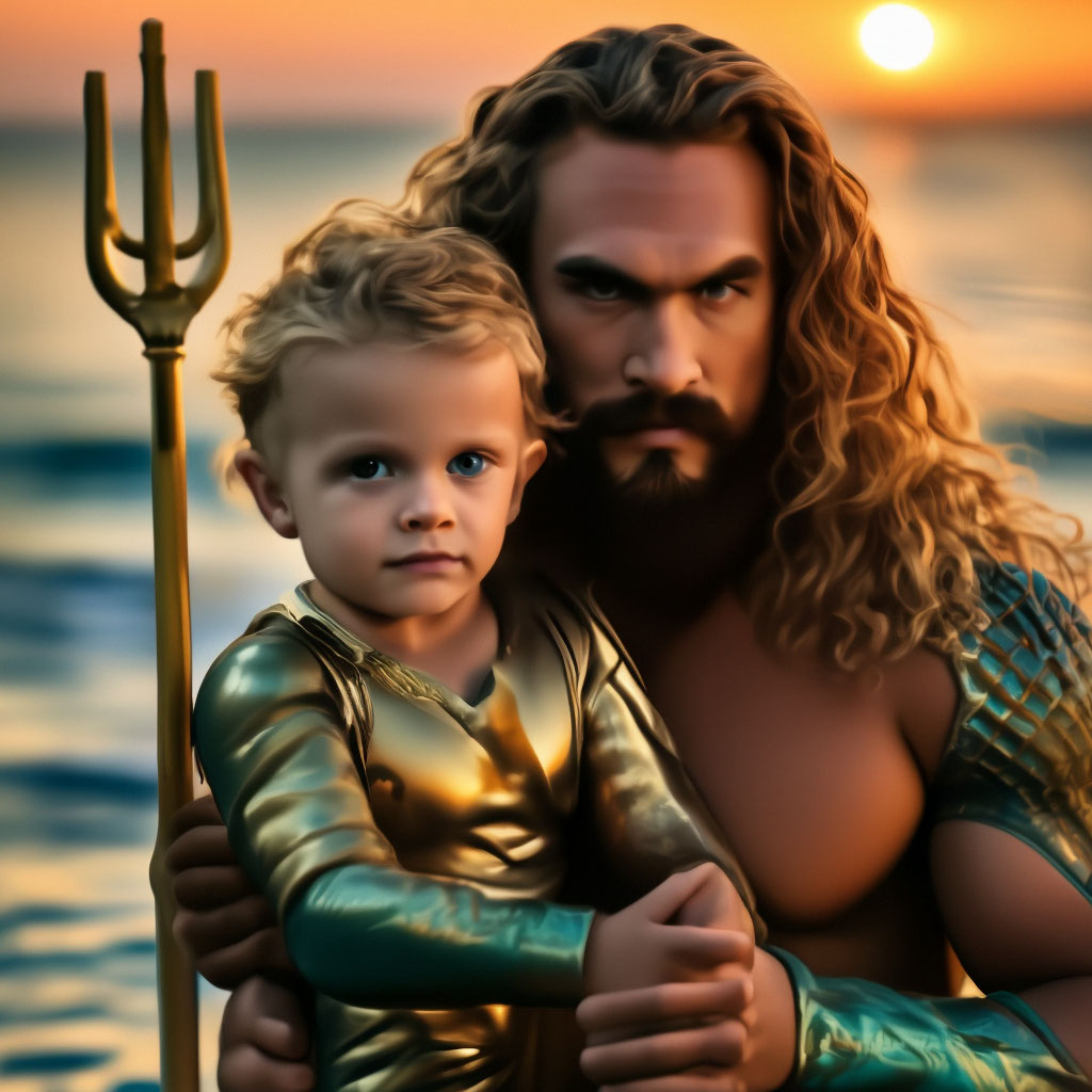 "Baby aquaman at the bottom of the ocean with his beautiful mother ...