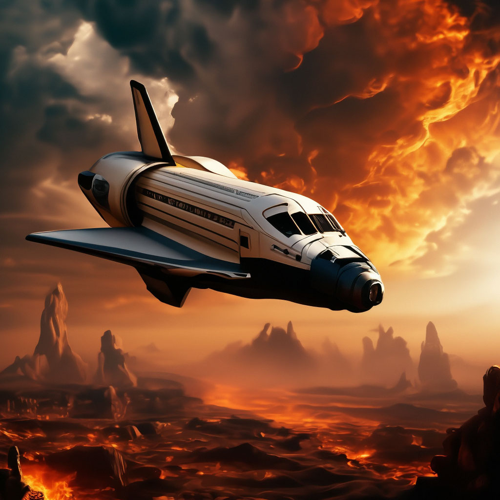 "A space shuttle flies through the clouds of the planet Venus" — image ...