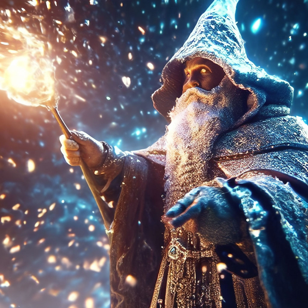 "The wizard conjures with a magic wand,gothic, mysticism, fantasy ...