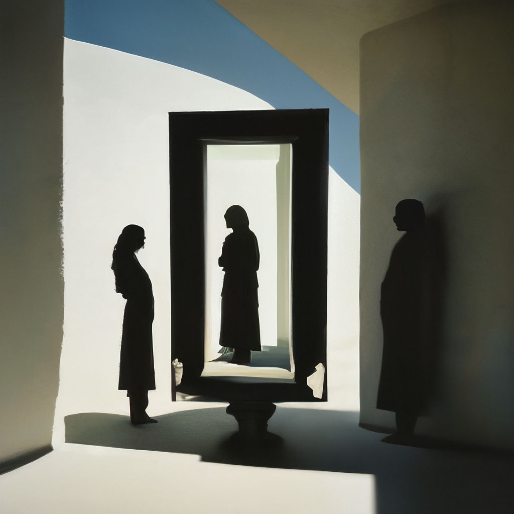 "Minimalism Grotesque mirrors Shadows reaching for the neck upside down ...