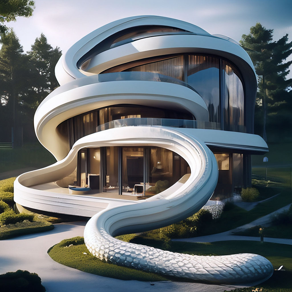 "Snake-shaped house, , realistic, beautiful, high resolution, high ...