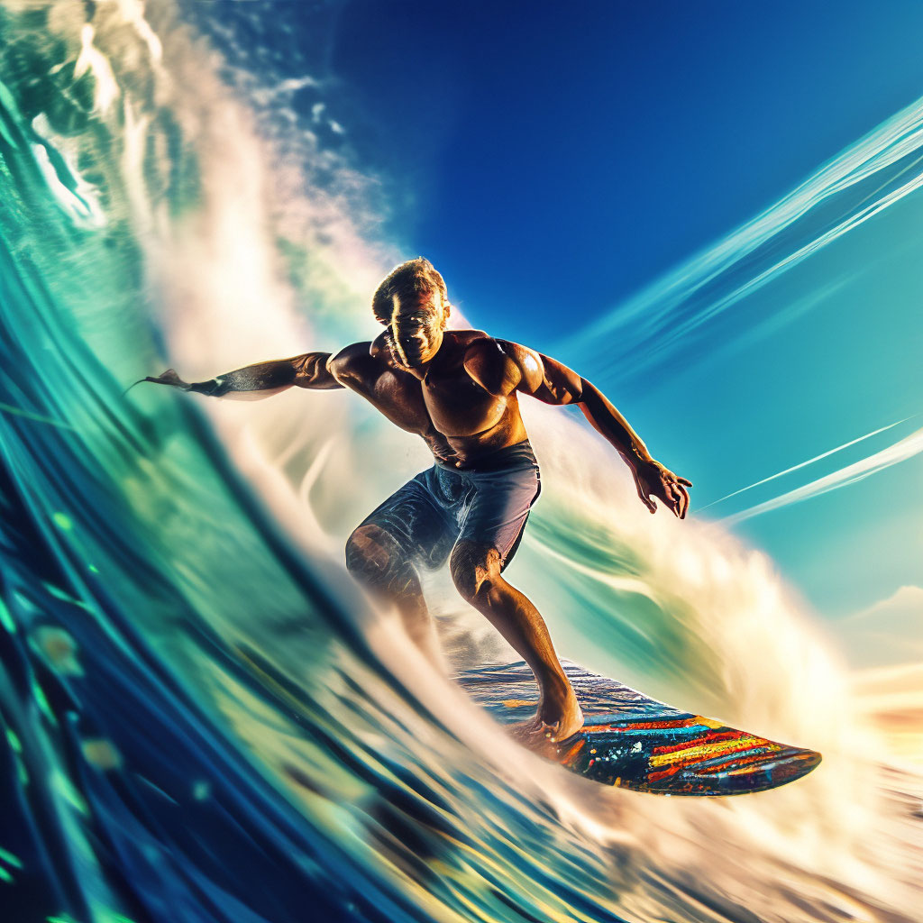 surfing, large man on a board, sea, wave, bumpy, sunny, bright, fractal ...