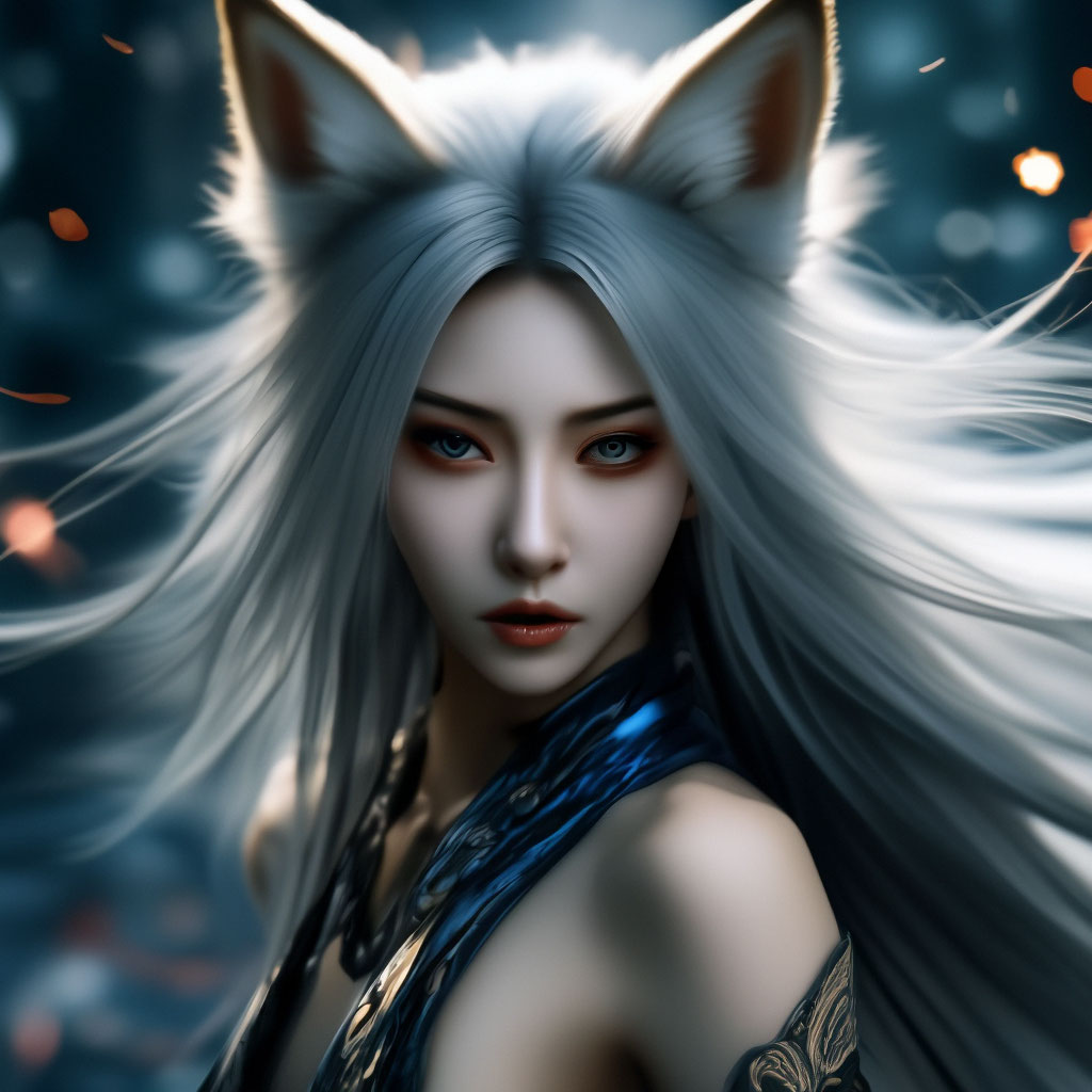 "The Ghost Fox Ghostly fox girl, beautiful female face, slender female ...