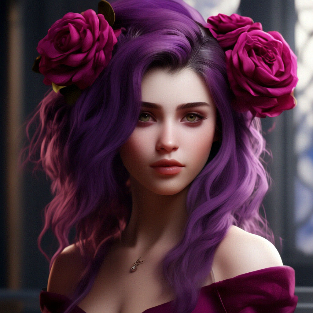 "A girl, an ancient Greek goddess, rich purple hair arranged in an ...