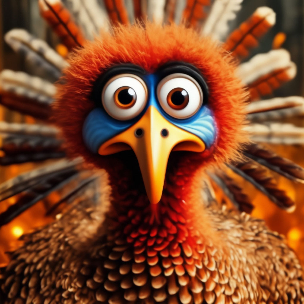 "Surprised turkey,, shaggy crest, fluffy, crazy eyes, rushing, drawing ...