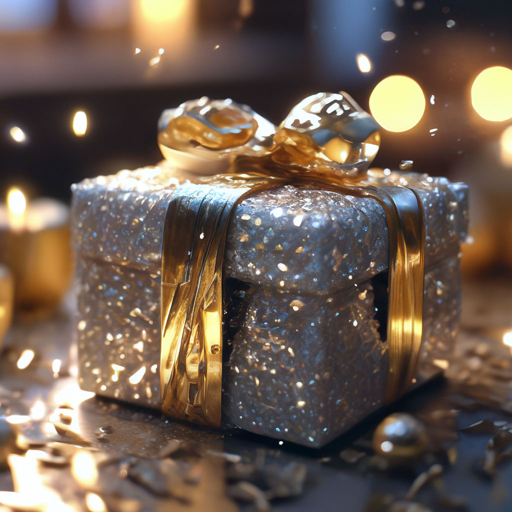"Pass on the New Year's gift hyperdetalization, soft light, glitter ...