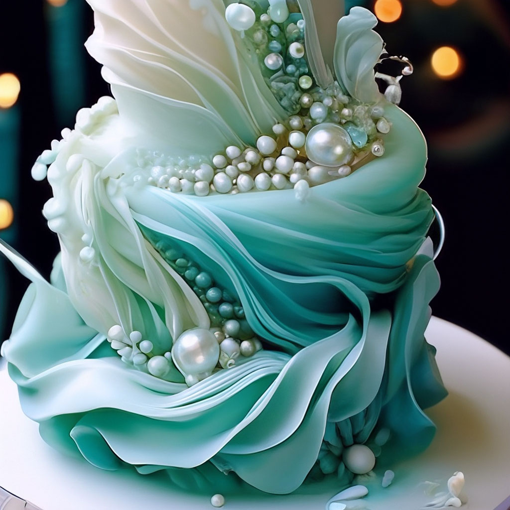 "Small cakes of unusual shape, top view, translucent, waves, curves of ...