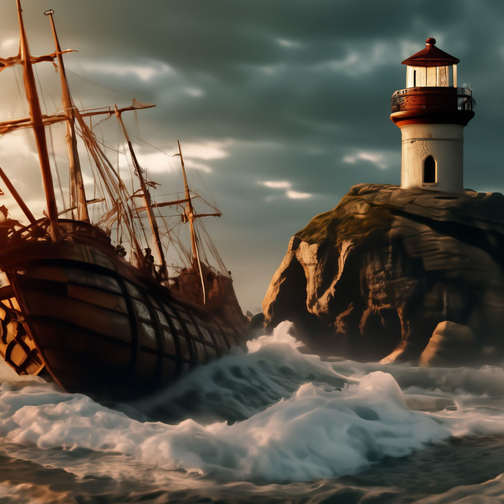 "The rock,the destroyed old lighthouse,the skeleton of the destroyed ...